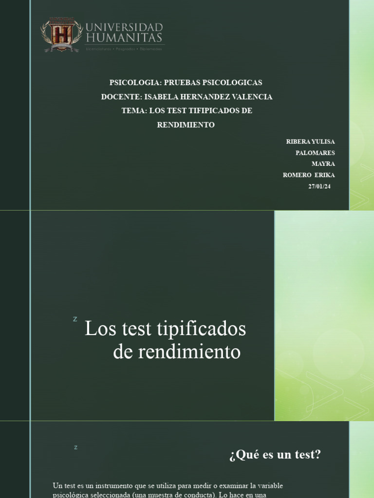 Los Test Tipificados de Rendimiento Romero Erika | PDF | Inteligencia ...