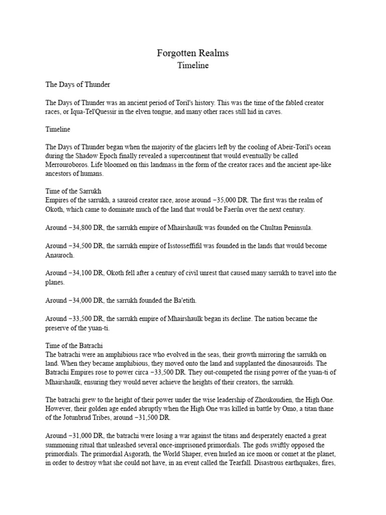 Forgotten Realms Timeline 2 | PDF | Elf (Dungeons & Dragons) | Dwarf ...