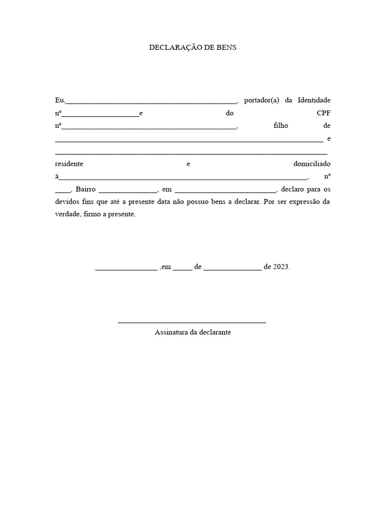 Declaração de Inexistência de Bens | PDF