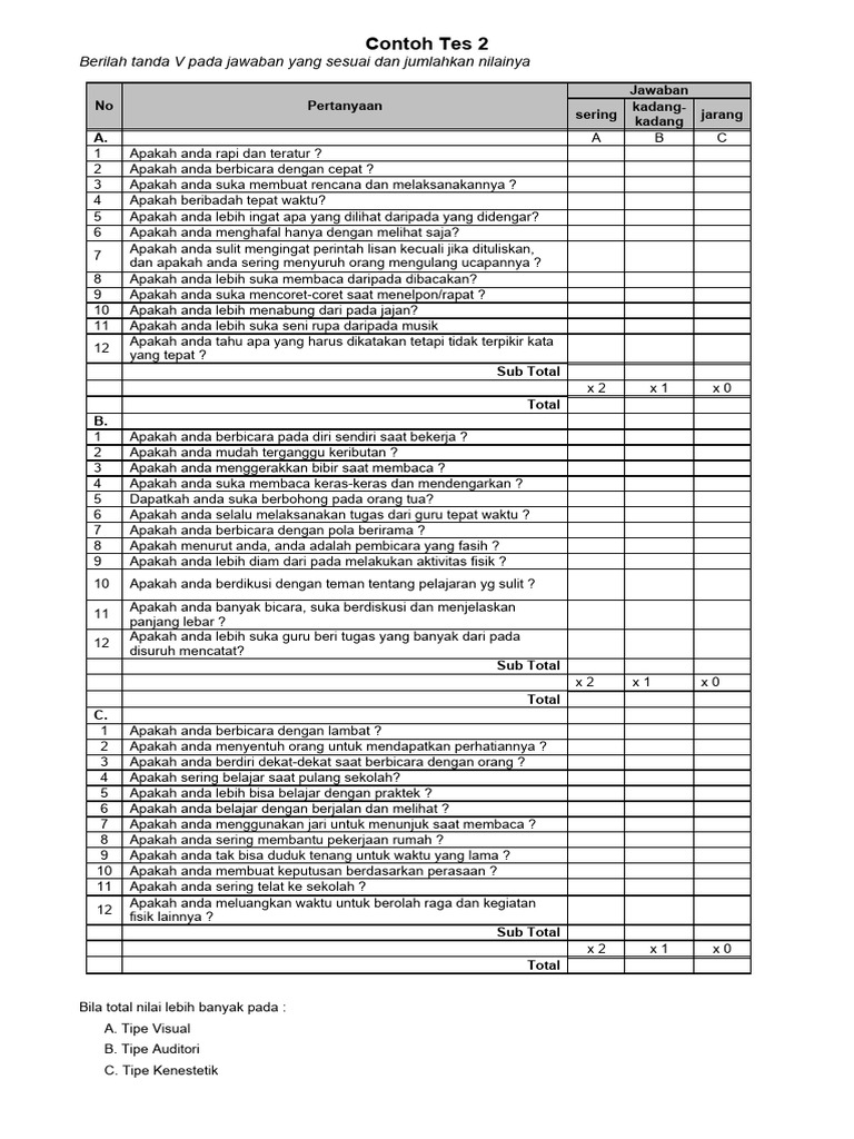 Contoh Angket Gaya Belajar Siswa | PDF