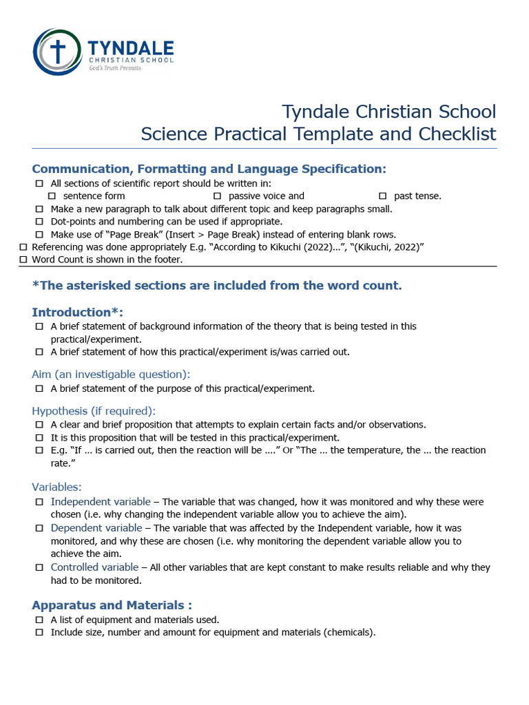 Tyndale Christian School - Science Practical Report Template - 10 ...