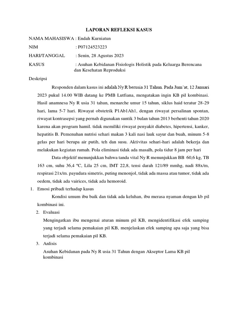 Laporan Refleksi Kasus KB | PDF | Pengembangan Diri | Kesehatan Holistik