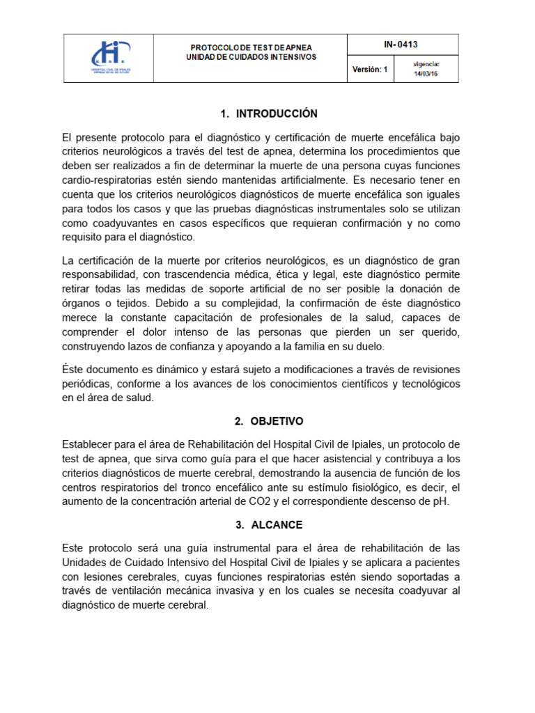 In-0413 Protocolo de Test de Apnea Uci | PDF