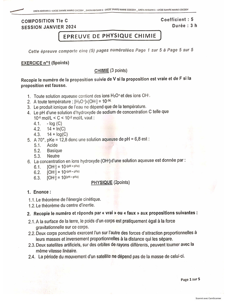 Bac Blanc Session 2024 Sainte Marie | PDF