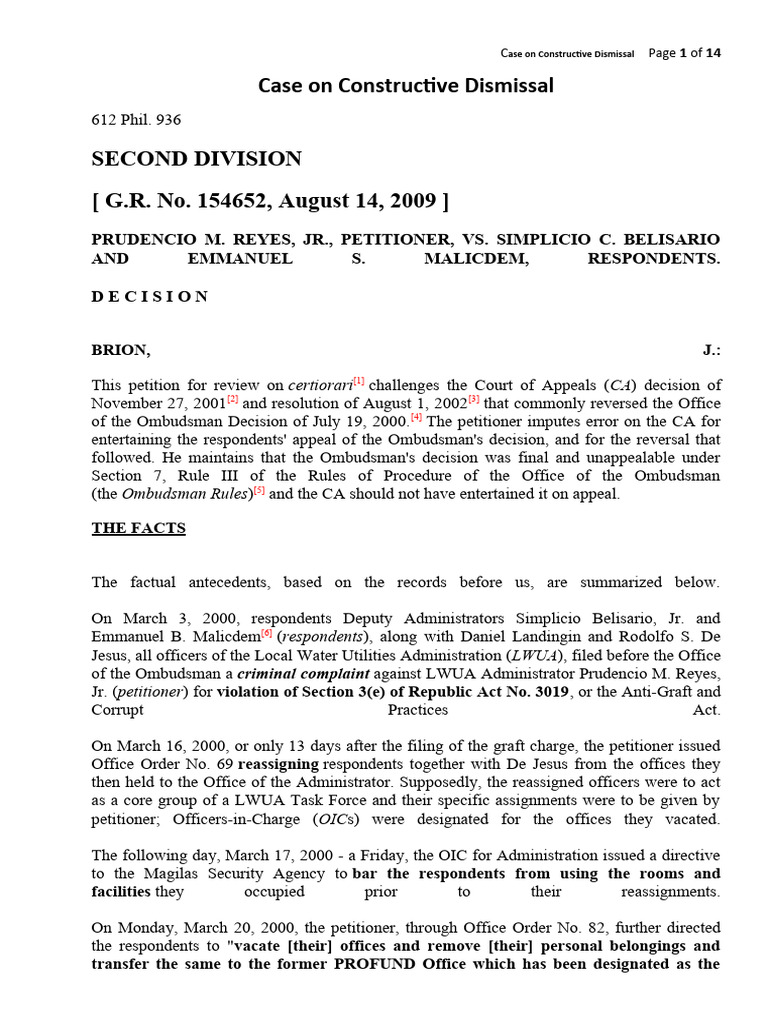 Case On Constructive Dismissal | PDF