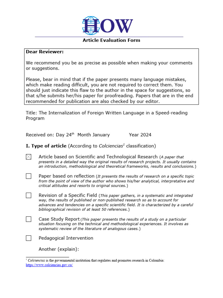 Article Evaluation Form - Updated Sep 03 2019 BLANK | PDF | Methodology ...