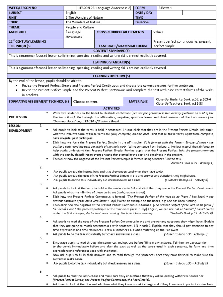 Lesson 23 | PDF | Perfect (Grammar) | Verb