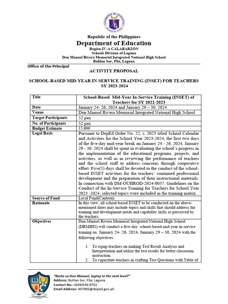 MID YEAR INSET FEB 2024 - Revised | PDF | Science