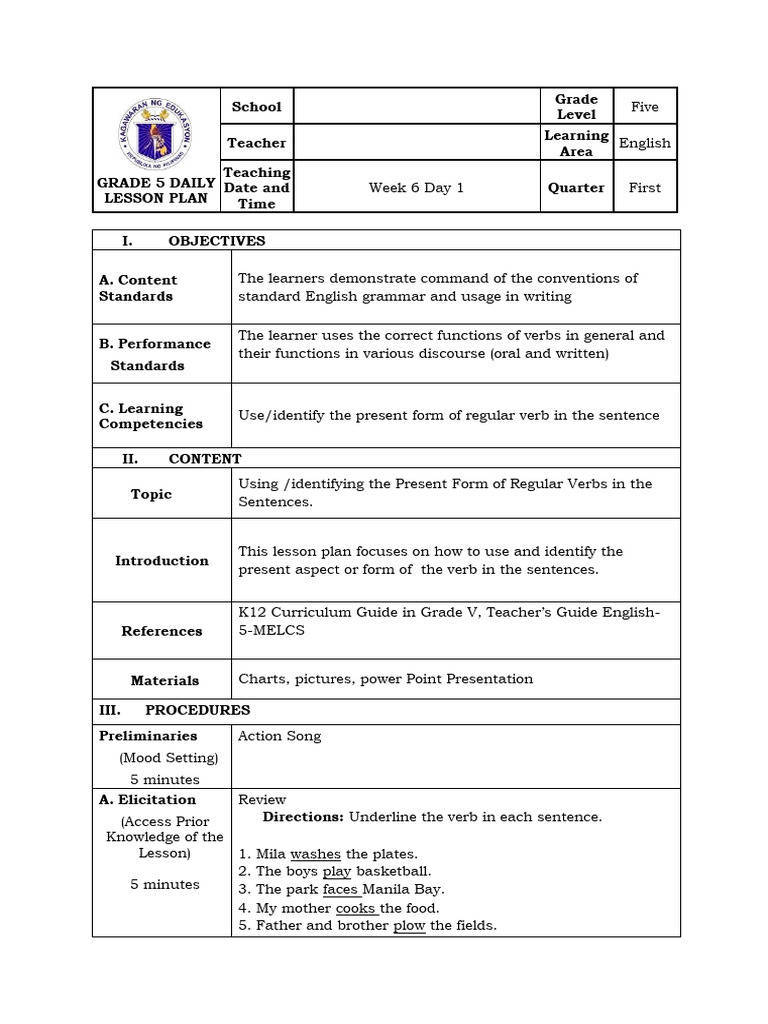 English 5-Q1-Week 6-D1 | PDF | Learning | English Language
