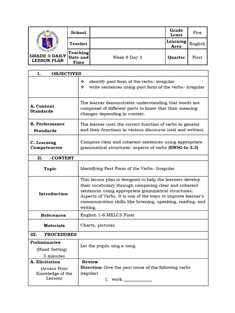 English 5-Q1-Week 6-D3 | PDF | Grammatical Tense | English Language