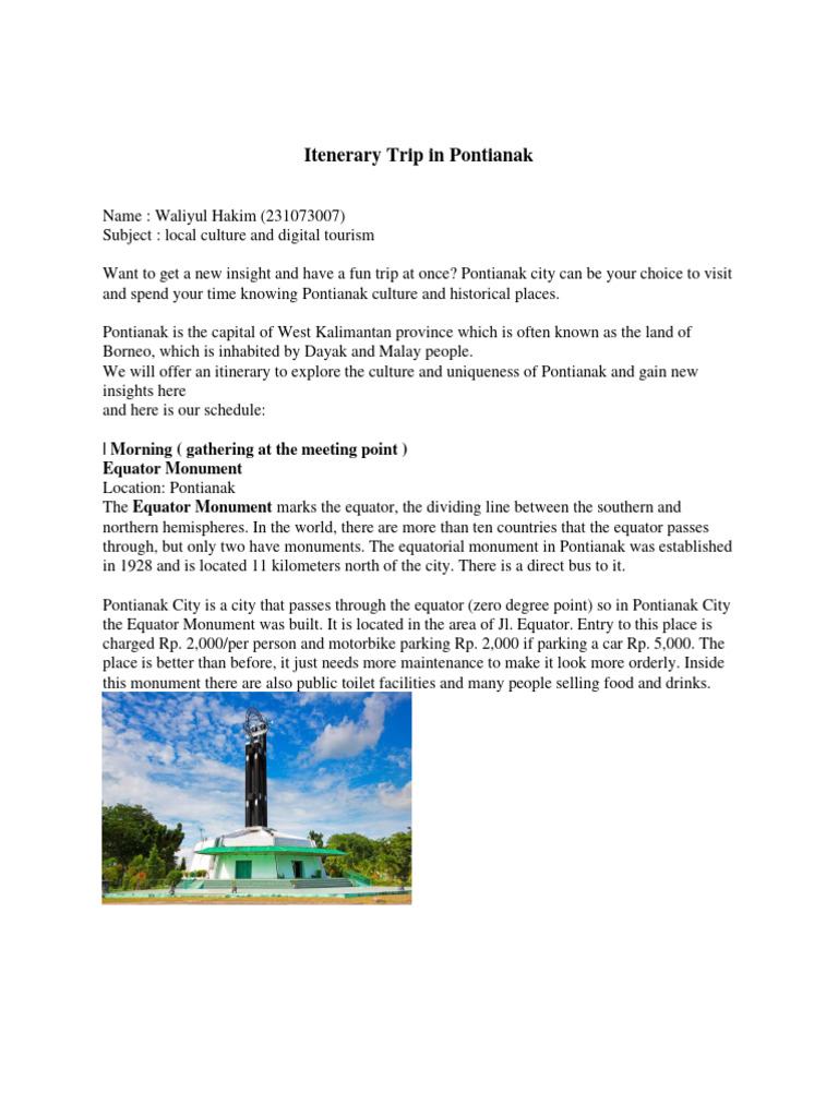 Pontianak Cultural Itinerary Guide | PDF | Travel