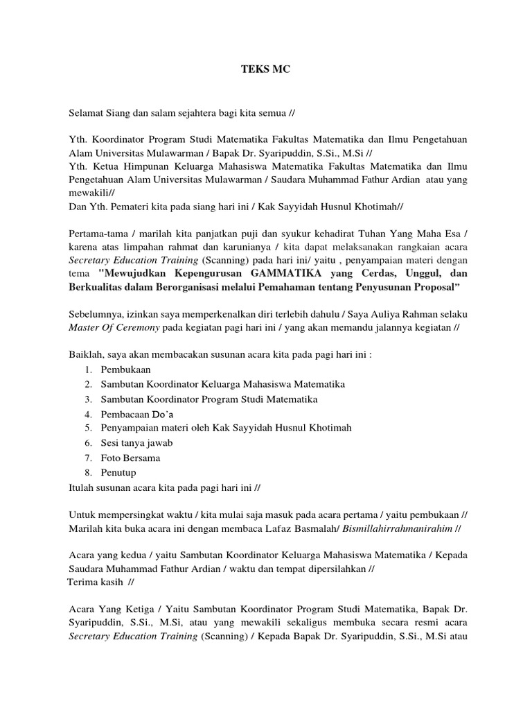 Teks MC Dan Moderator Scanning | PDF