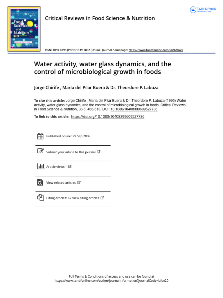 Water Activity and Microbial Control in Foods | PDF | Fructose | Non ...