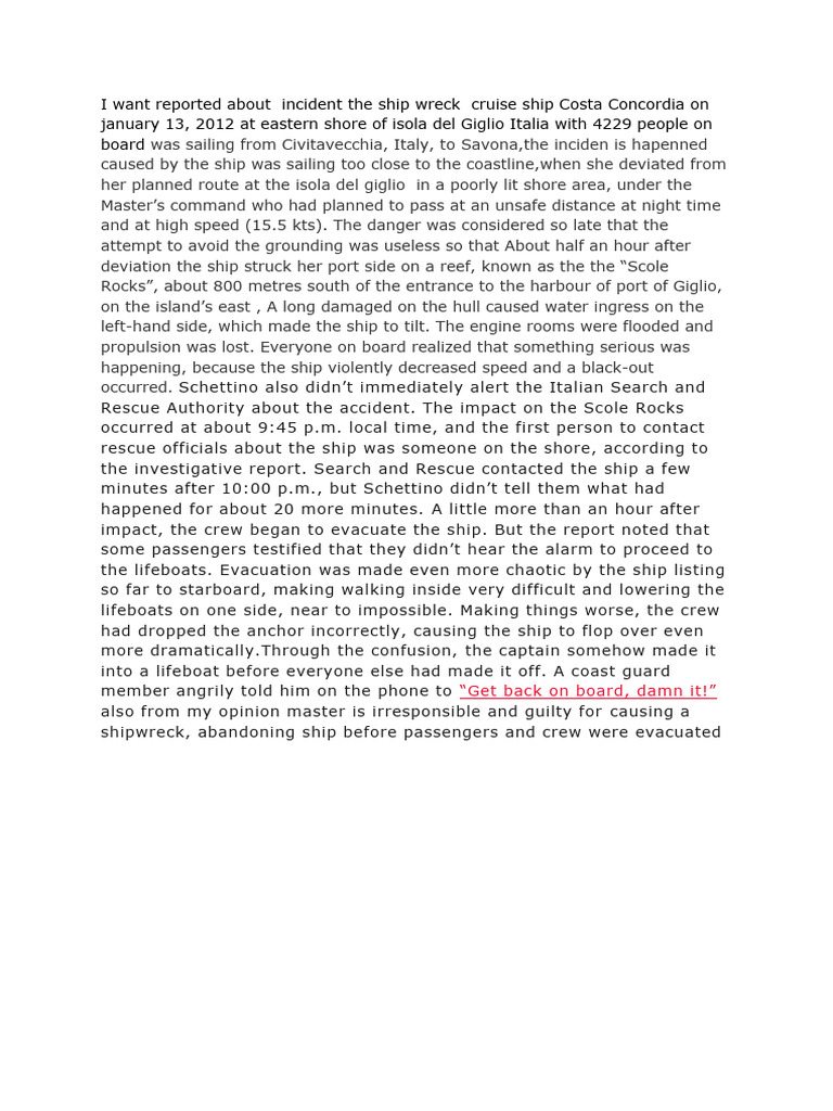 Costa Concordia Summary | PDF