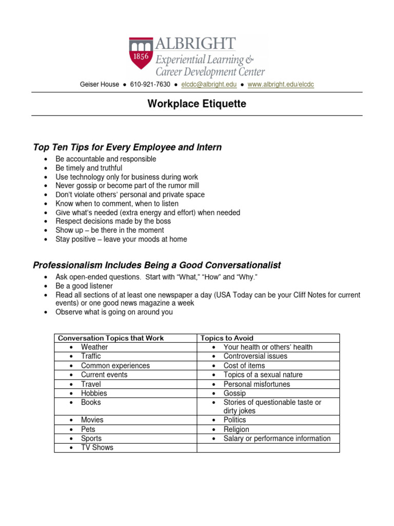 Workplace Etiquette | PDF | Human Communication | Communication