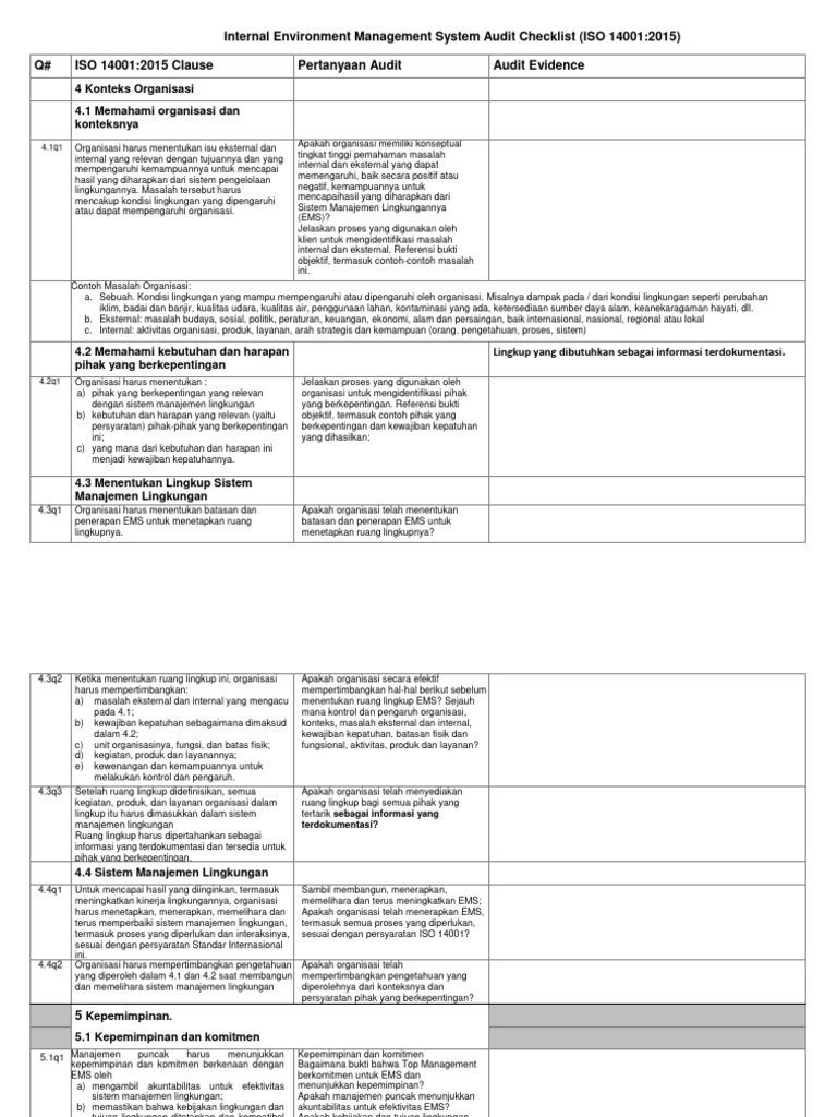 ISO 14001-2015 Checklist | PDF