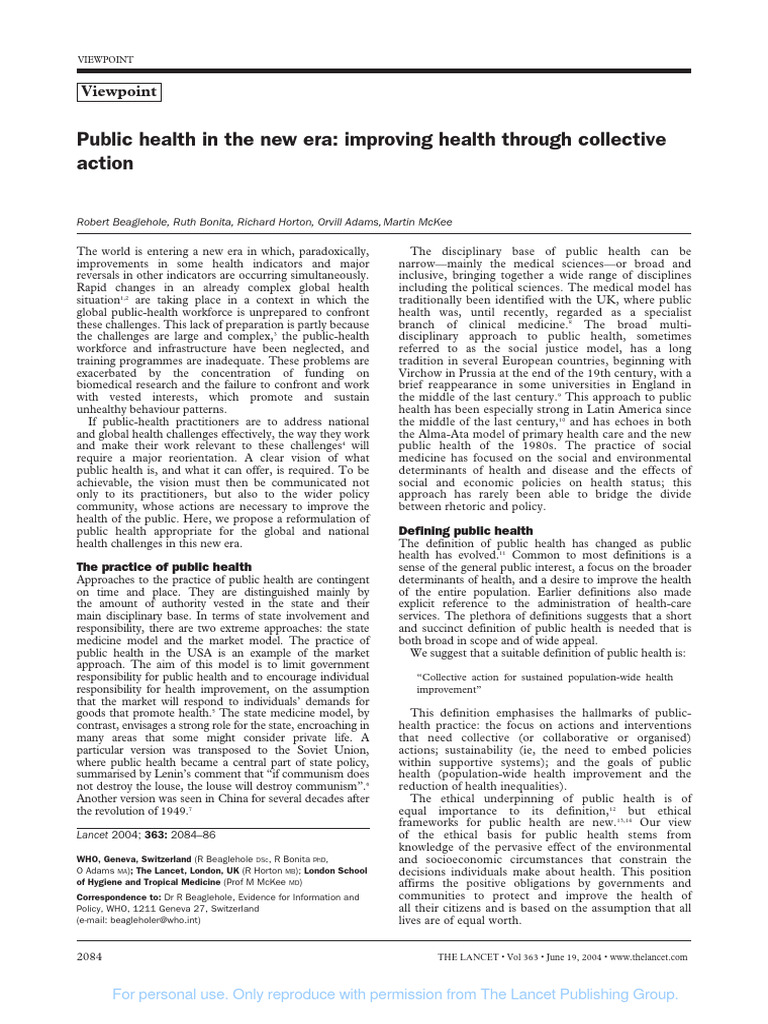 Public Health in The New Era Improving H | PDF | Public Health | Global ...
