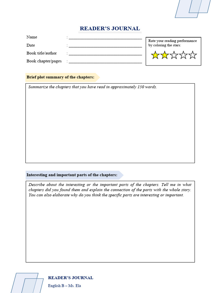 Reader's Journal Template for English B | PDF | Language Arts & Discipline