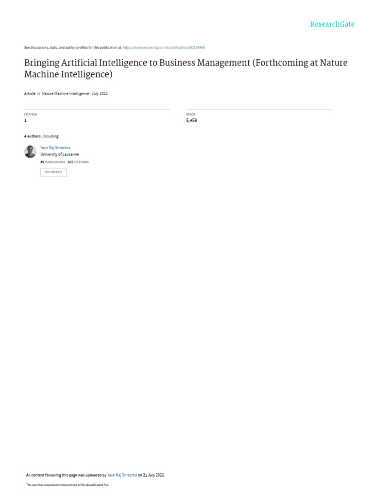 Bringing Artificial Intelligence To Business Management | PDF