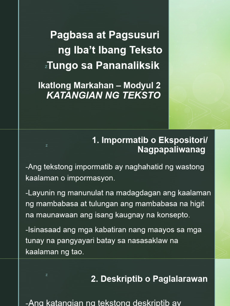 Mga Katangian NG Teksto | PDF
