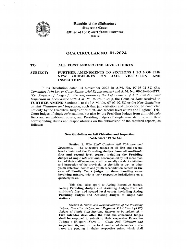 OCA Circular No. 01-2024 | PDF | Detention (Imprisonment) | Prison