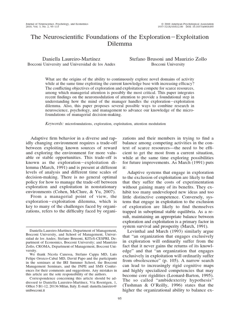 The Neuroscientific Foundations Of The Exploration Exploitation Dilemma