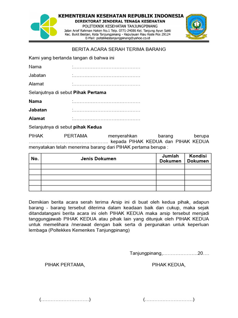 Berita Acara Serah Terima Arsip | PDF