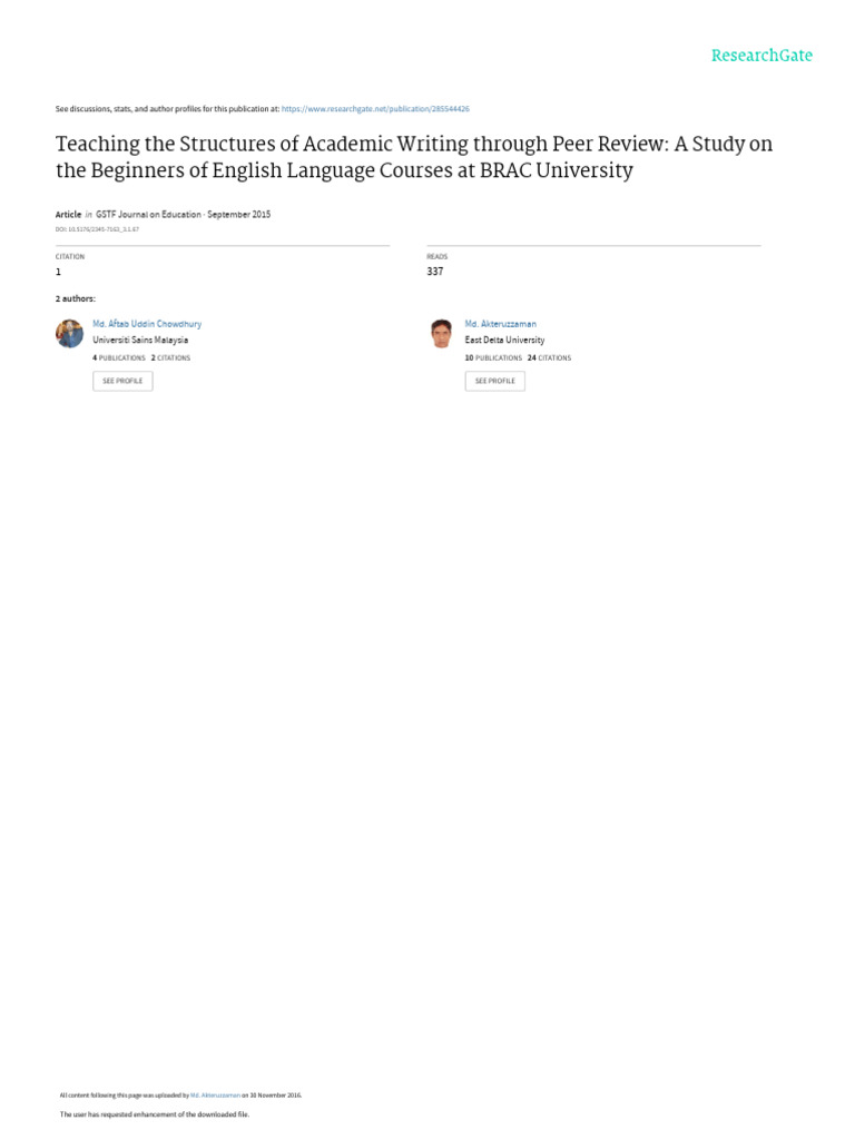 Teachingthe Structuresof Academic Writingthrough Peer Review AStudyonthe Beginnersof English ...