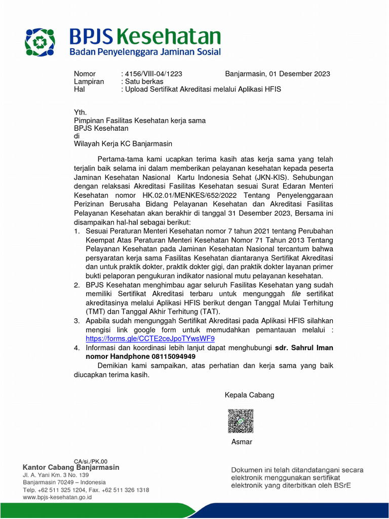Surat Upload Akreditasi Melalui HFIS | PDF | Bisnis | Pengelolaan ...