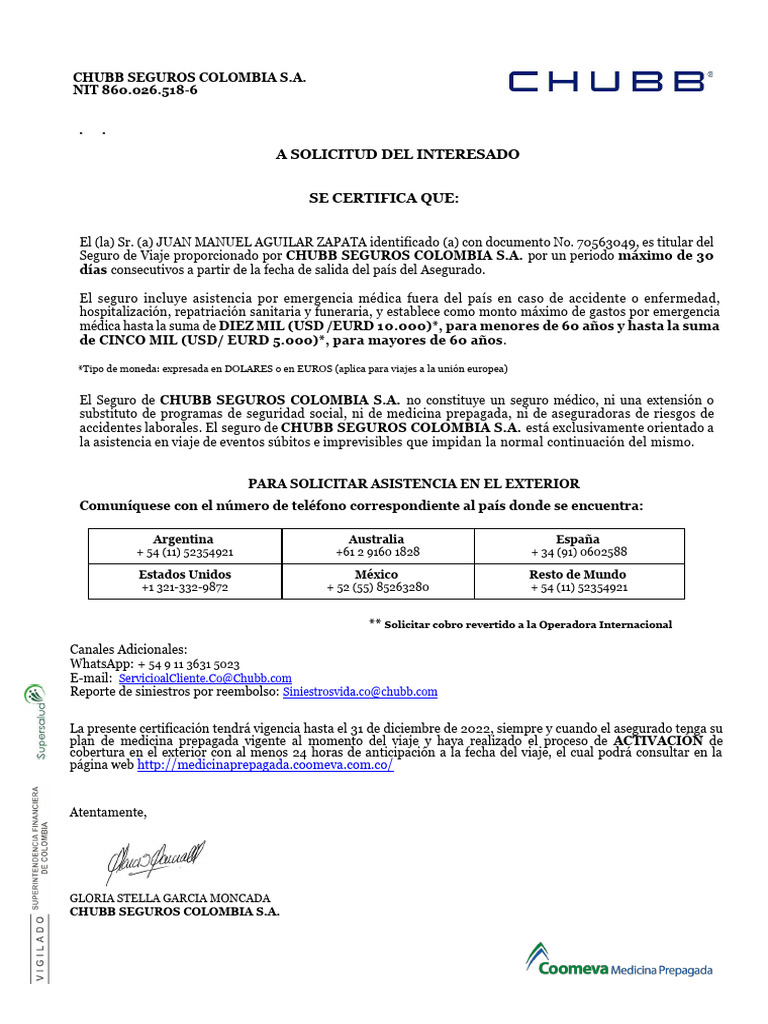 A Solicitud Del Interesado Se Certifica Que | PDF | Seguro | Hospital