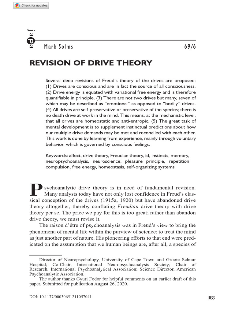 SOLMS Mark 2021 Freud and Psychoanalysis Today Revision of Drive Theory ...
