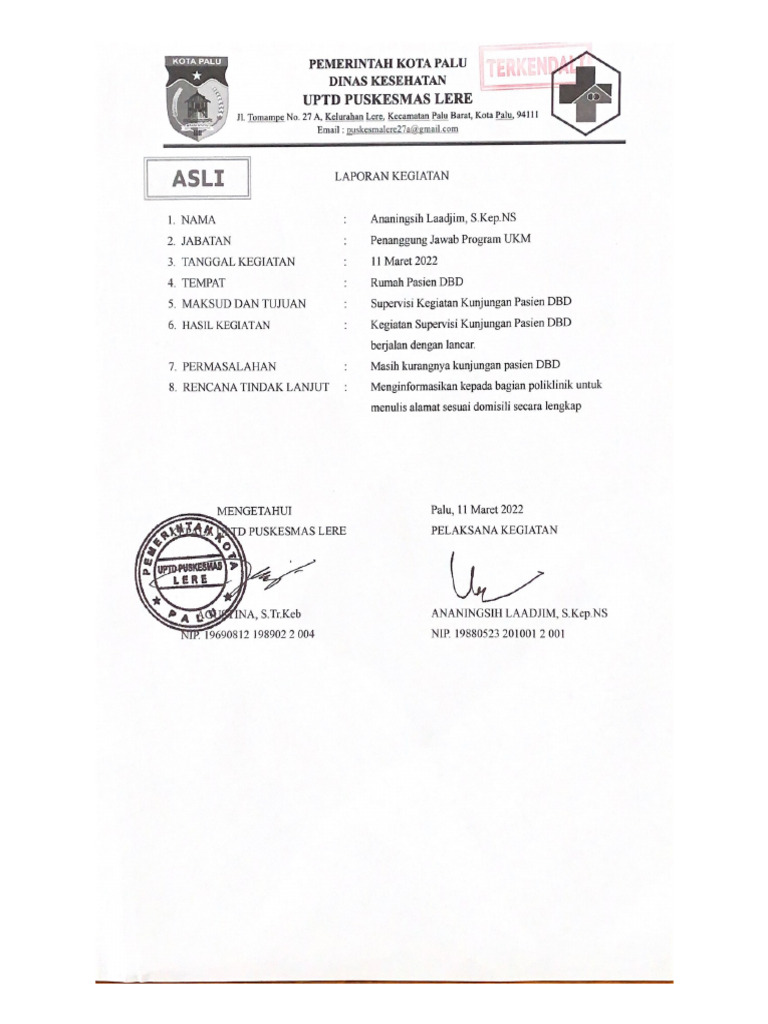 Laporan Supervisi Keg. DBD | PDF