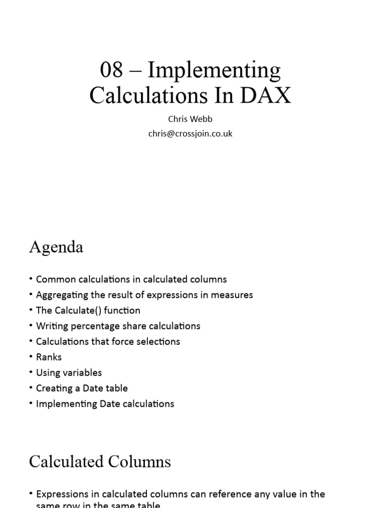 Implementing Common Calculations in DAX | PDF | Function (Mathematics) | Microsoft Excel