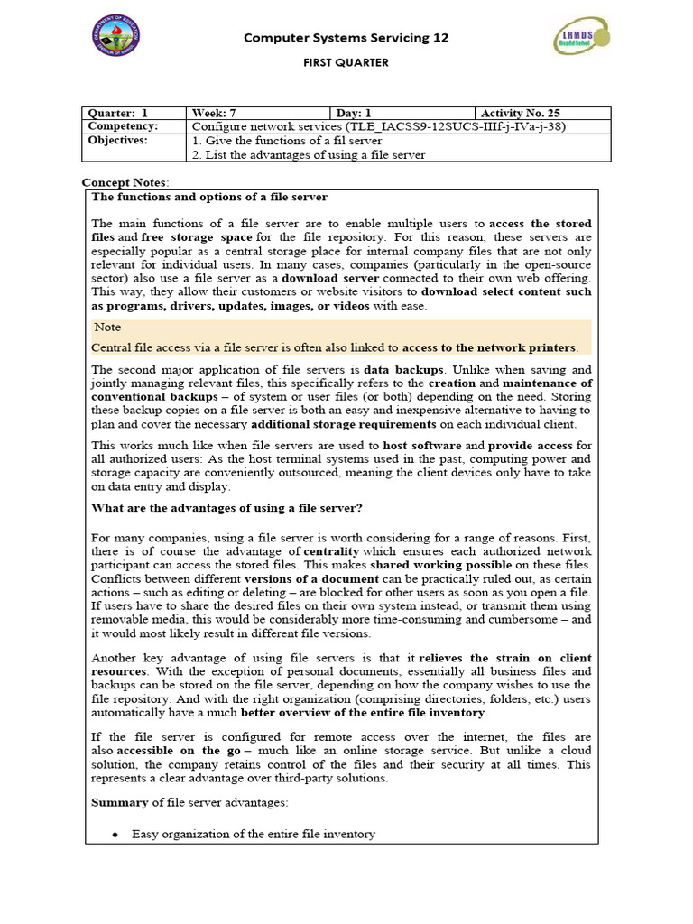 Tle-12 q1 Las Css Wk7day1 | PDF | Computer File | Backup