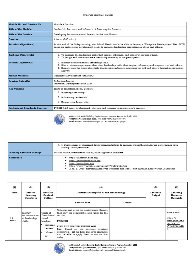 Sample Session Guide - Bautista | PDF | Leadership | Transformational ...