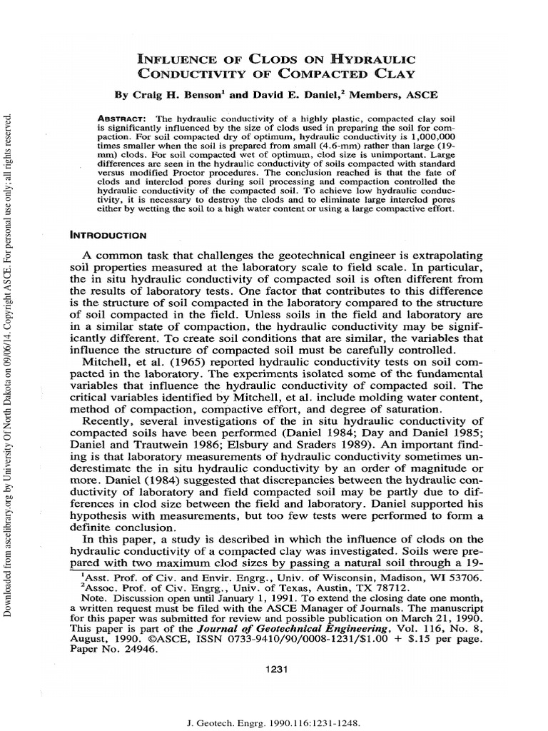 Influence of Clods On The Hydraulic Conductivity of Compacted Clay ...