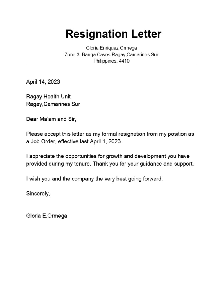 Formal Resignation Letter Template | PDF | Career & Growth | Wellness