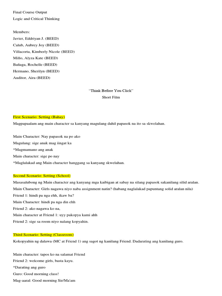 Final Course Output (LCT) Script | PDF