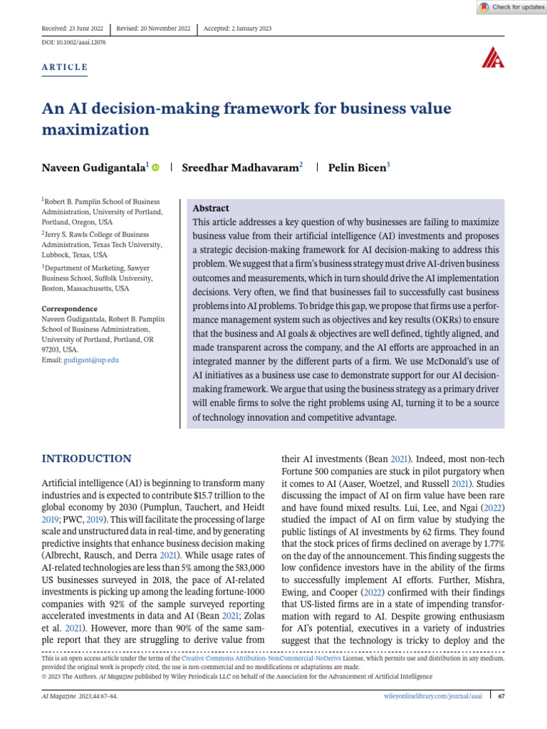 AI Framework for Business Value | PDF