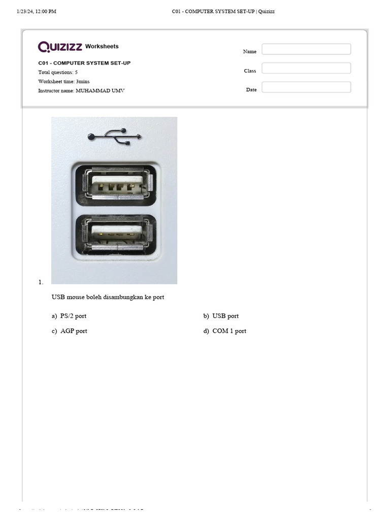 Computer System Setup Quiz | PDF | Information And Communications ...