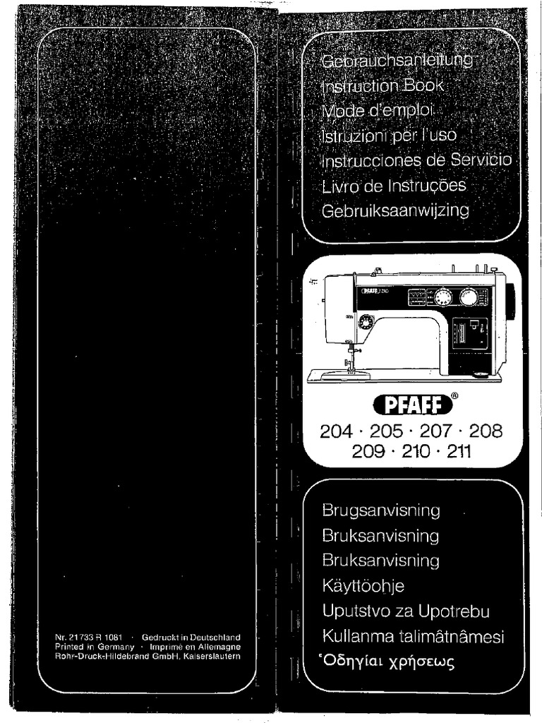 Pfaff 204-211 Sewing Machine Instruction Manual | PDF