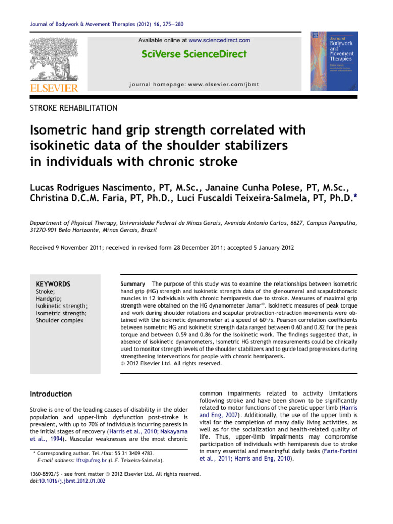 Isometric Hand Grip Strength Correlated With | PDF | Anatomical Terms ...