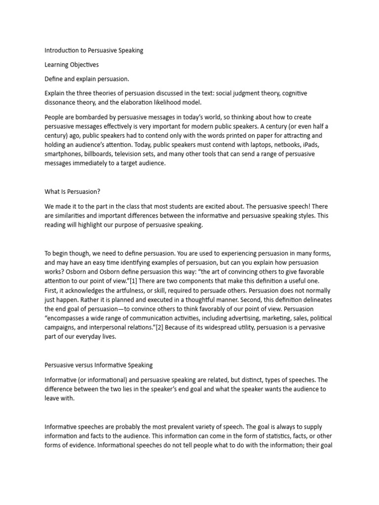 Introduction To Persuasive Speaking | PDF | Persuasion | Attitude ...