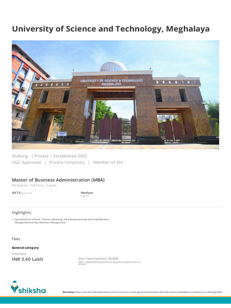 University of Science and Technology, Meghalaya | PDF