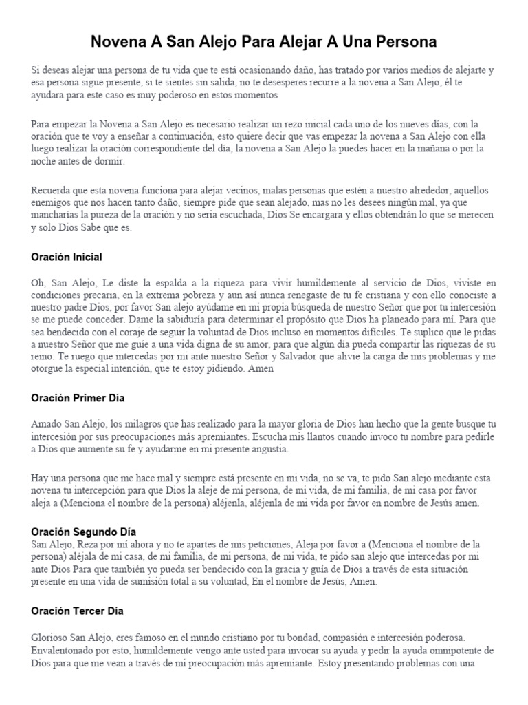 Novena A San Alejo para Alejar A Una Persona | PDF