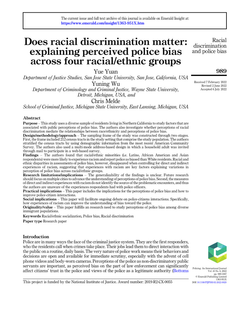 Does racial discrimination matter - explaining perceived police bias across four racial ethnic ...