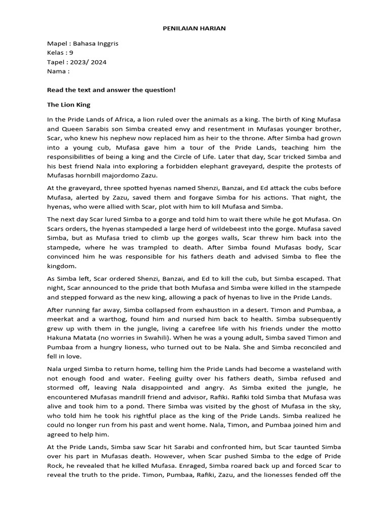 Soal Narrative Text Kls 9 | PDF