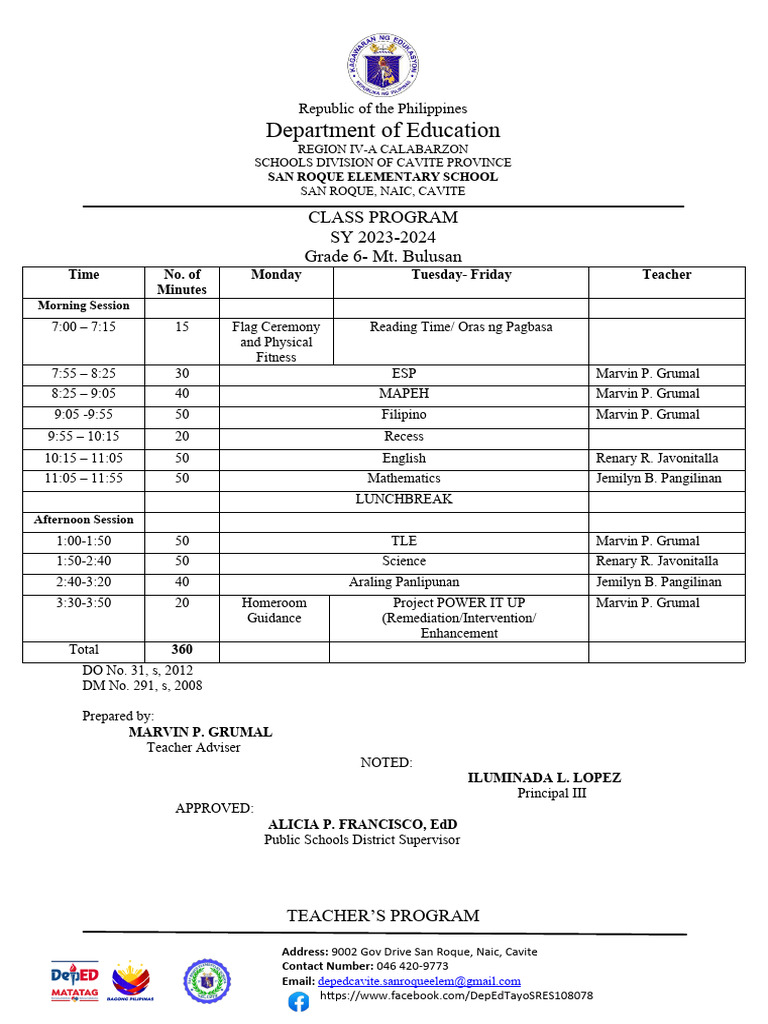 Class Program 2023-2024 | PDF | Learning | Educational Organizations