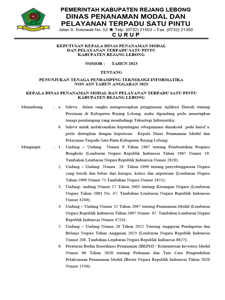 SK Tim IT PTSP | PDF | Pengelolaan Keuangan & Uang