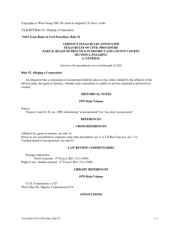 Trcp Rule 52 Annotated | Pleading | Lawsuit